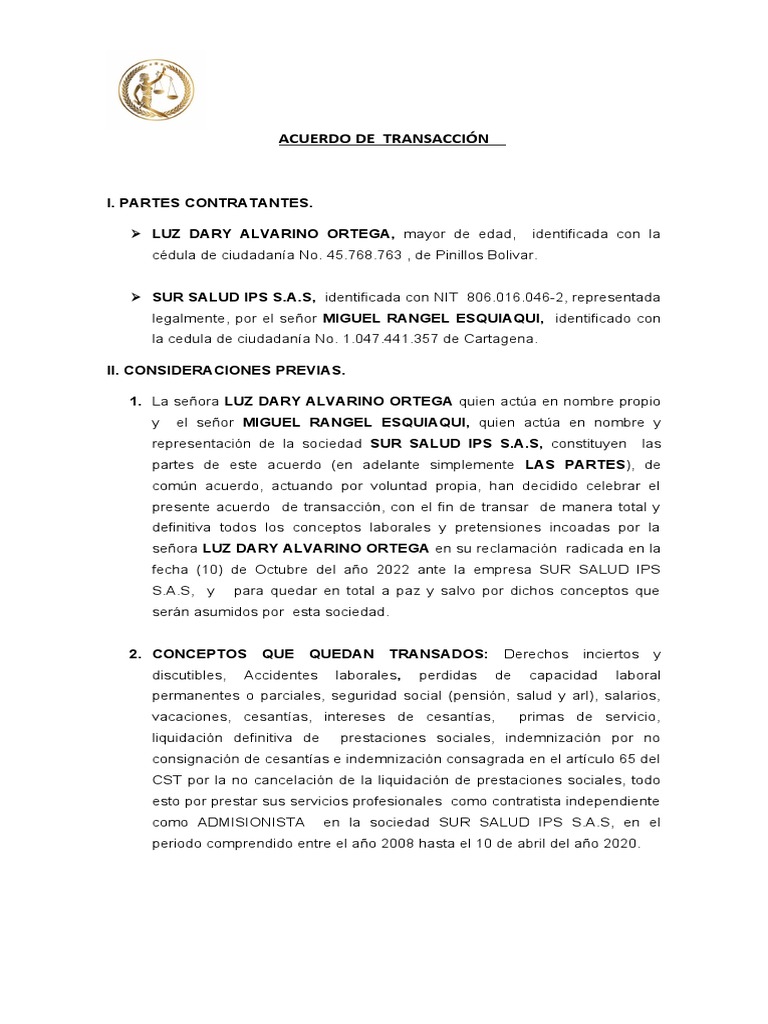 Acuerdo Luz Dary | PDF | Res Judicata