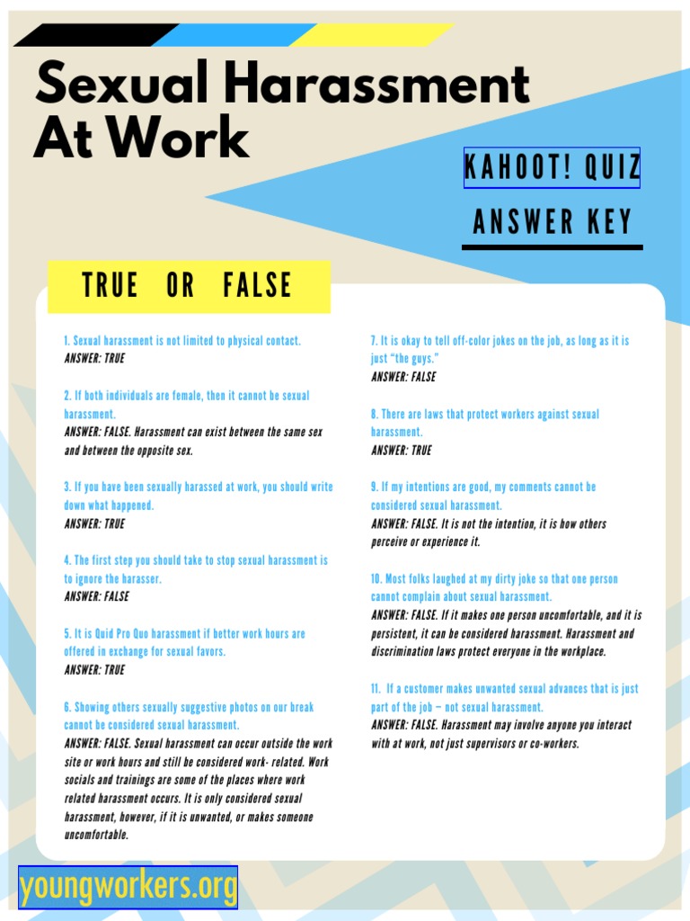 Sexual Harassment Kahoot Quiz Answer Key | PDF | Sexual Harassment | Aggression