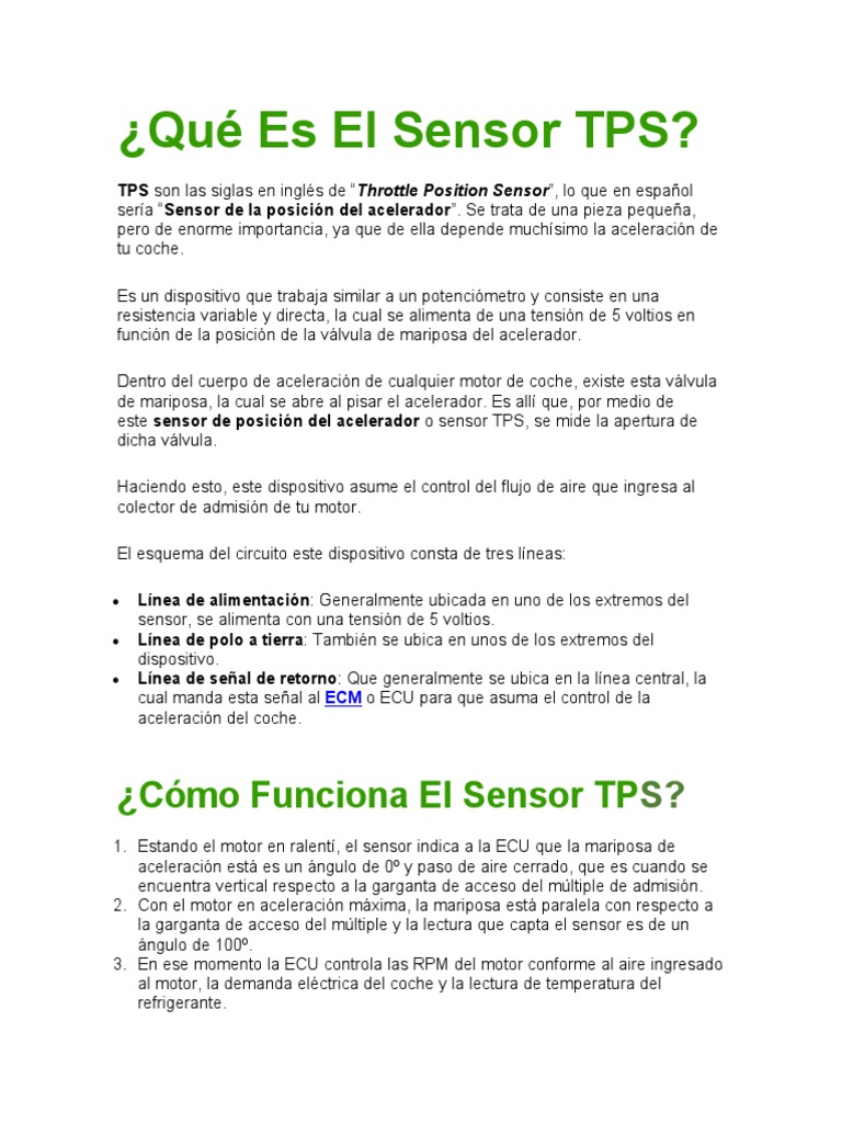 Funcionamiento y Fallas del Sensor TPS | PDF | Sensor | Bienes manufacturados