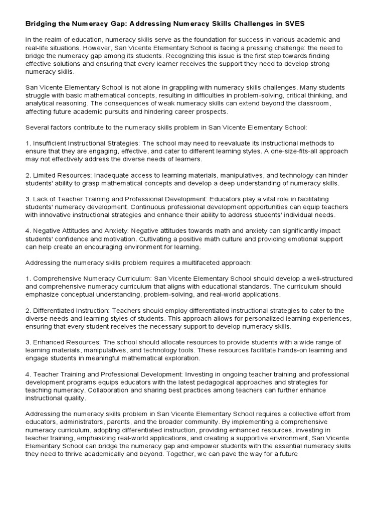 Bridging The Numeracy Gap - Addressing Numeracy Skills Challenges | PDF Bridging The Numeracy Gap - Addressing Numeracy Skills Challenges | PDF
