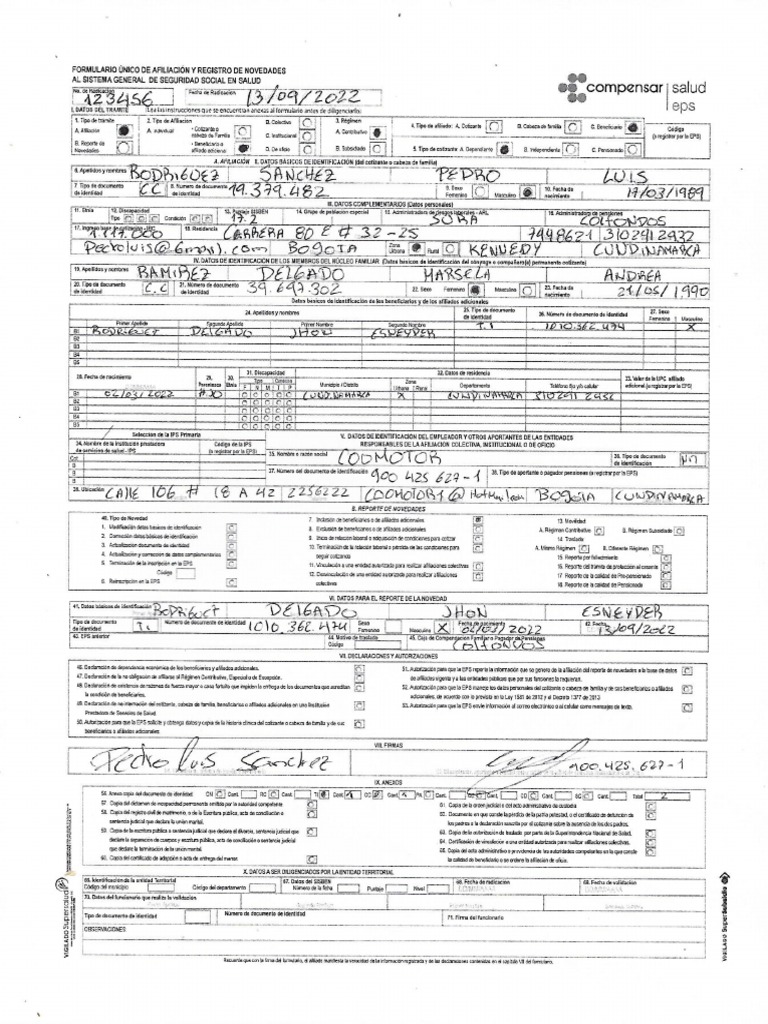 Formulario de Afiliacion Manual Compensar | PDF