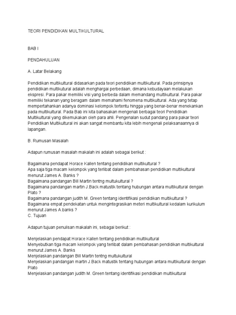 Teori Pendidikan Multikultural | PDF