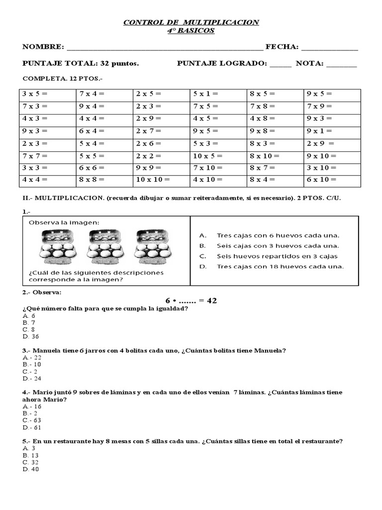 Control de Multiplicación. | PDF | Multiplicación