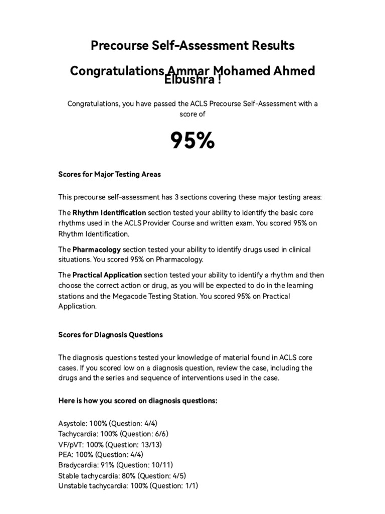 AHA Elearning - ACLS Precourse Self-Assessment and Precourse Work | PDF ...