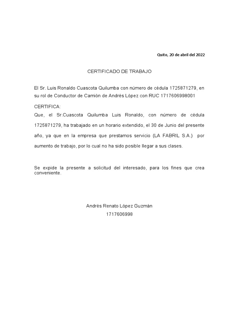 Certificado de Trabajo | PDF