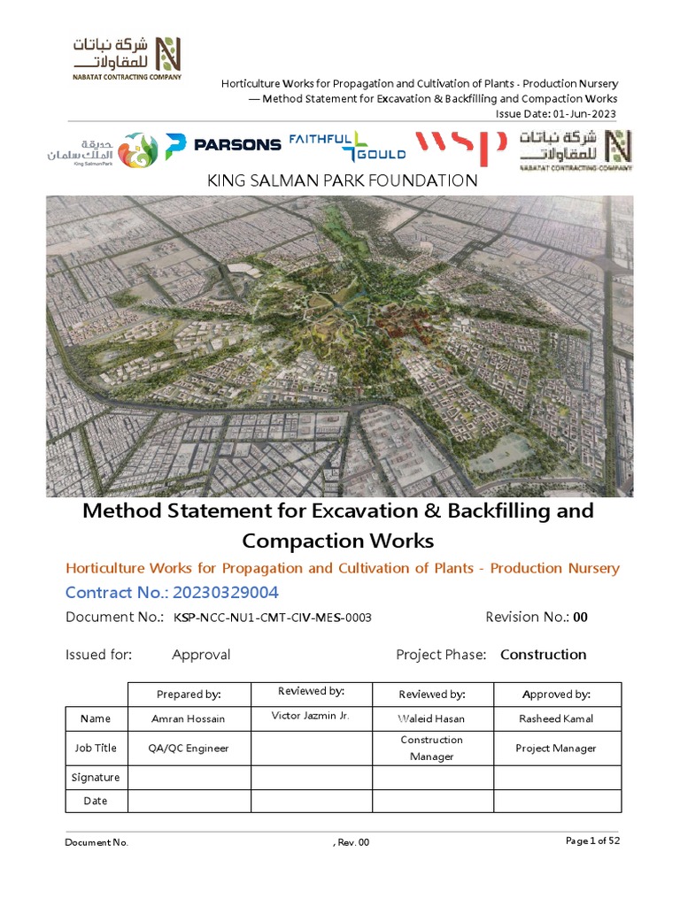Method Statement For Excavation & Backfilling and Compaction Works, Rev. 00 | PDF | Drainage ...