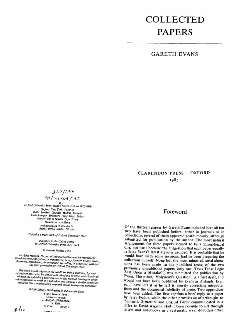 Evans, G - Collected Papers | PDF