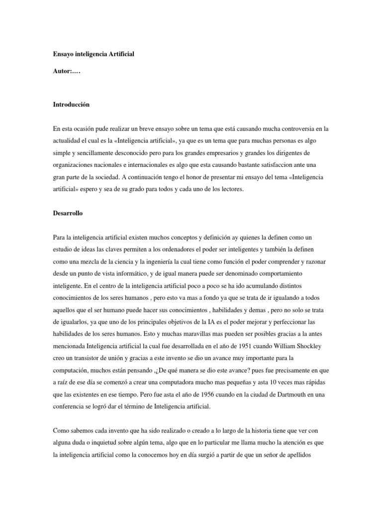 Ensayo Inteligencia Artificial | Descargar gratis PDF | Inteligencia artificial | Inteligencia ...