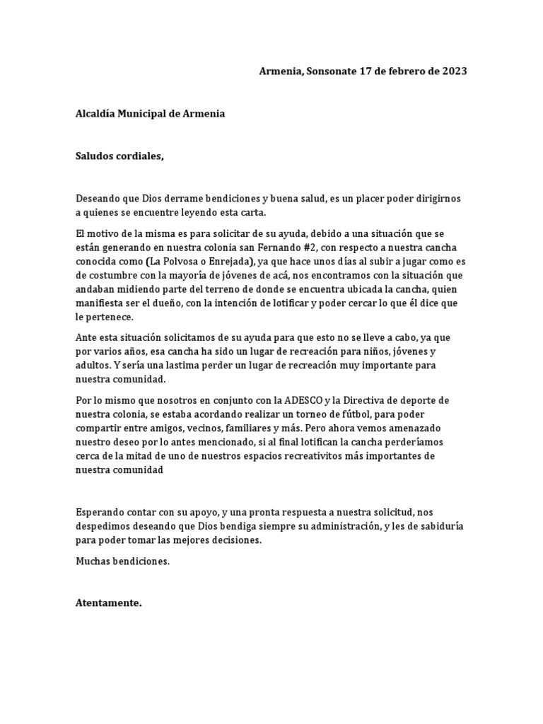 Borrador, Carta Solicitud | PDF