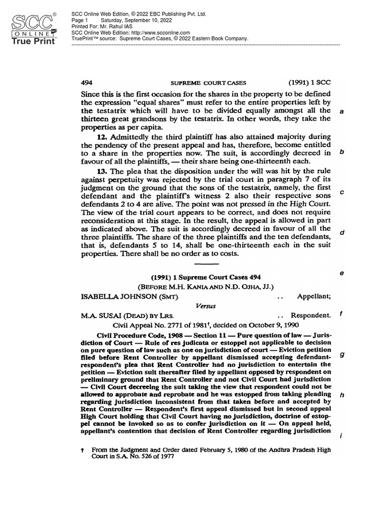 Isabella Johnson (SMT) v. M.A. Susai, (1991) 1 SCC 494 | PDF