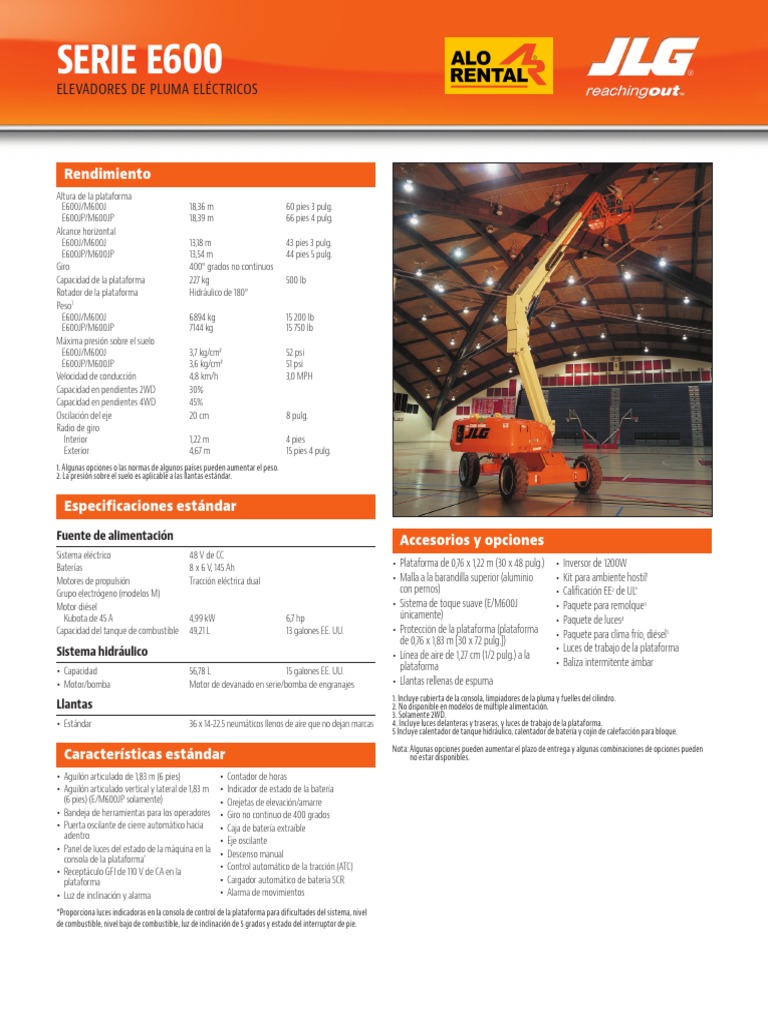 Ficha Tecnica JLG 600 Electrico 20 Metros | PDF