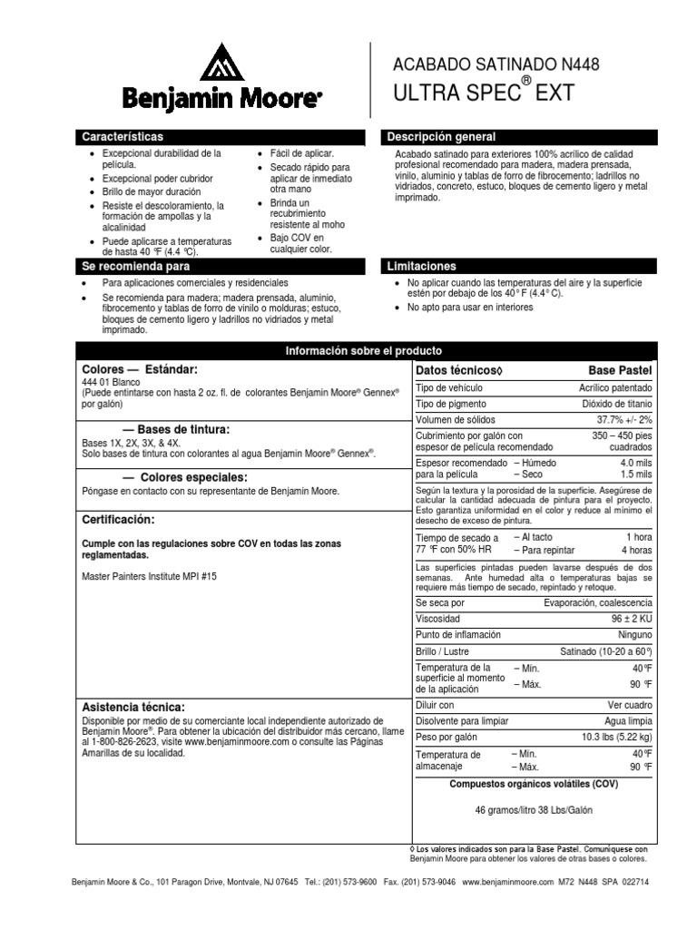 N448 Ultra Spec Exterior Satin TDS SPA OKF | PDF | Pintar | Pinturas