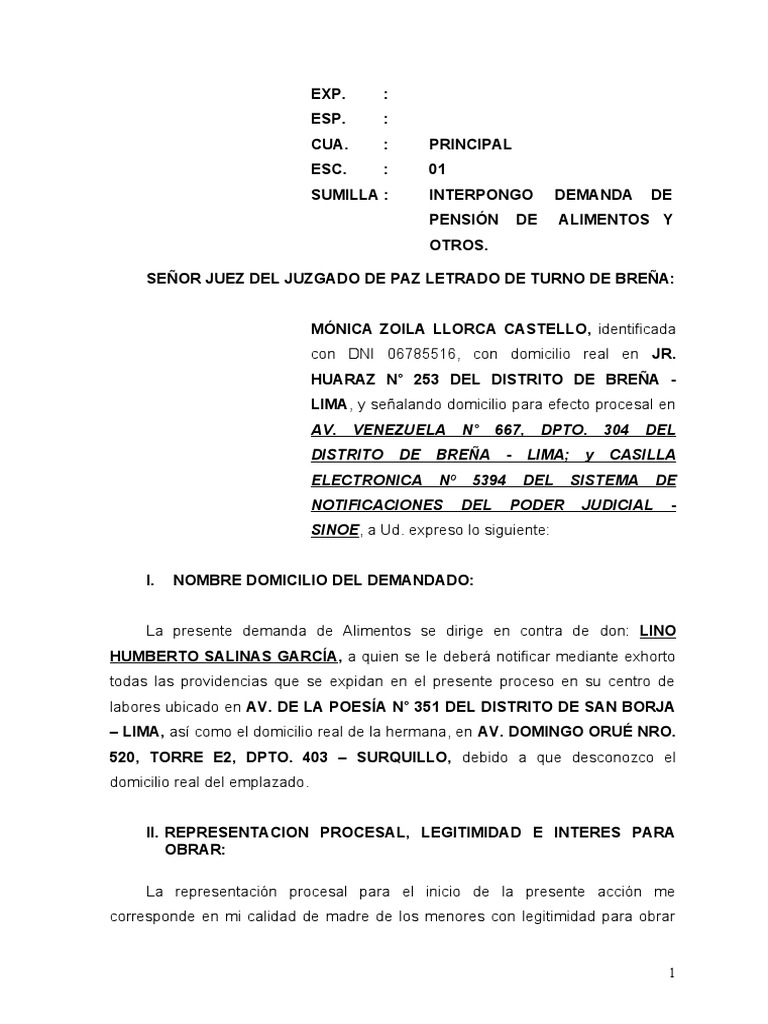 Demanda de Alimentos Monica Machote | PDF | Demanda judicial | Pensión ...