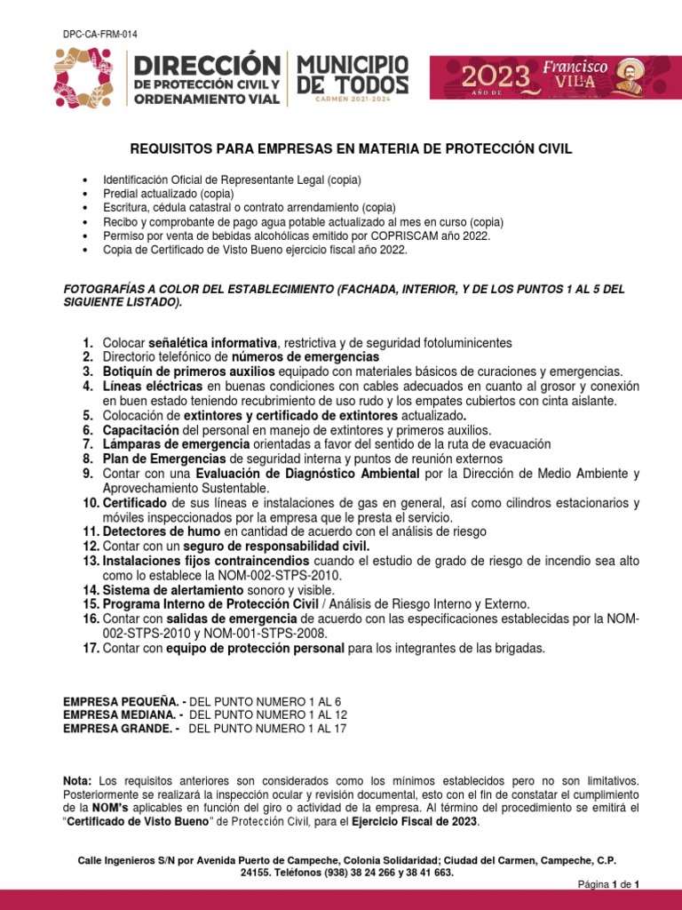 2023 Formato para Solicitud de Inspeccion en Materia de Proteccion Civil | PDF