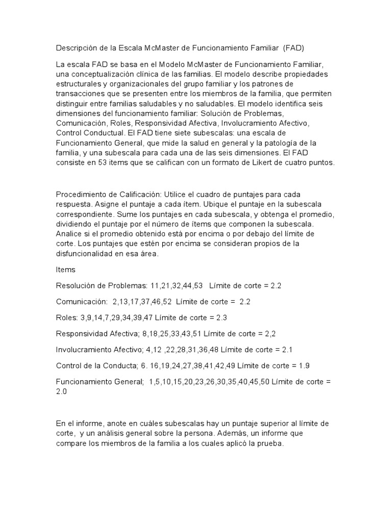 Descripción de La Escala McMaster de Funcionamiento Familiar | PDF | Crecimiento personal y ...