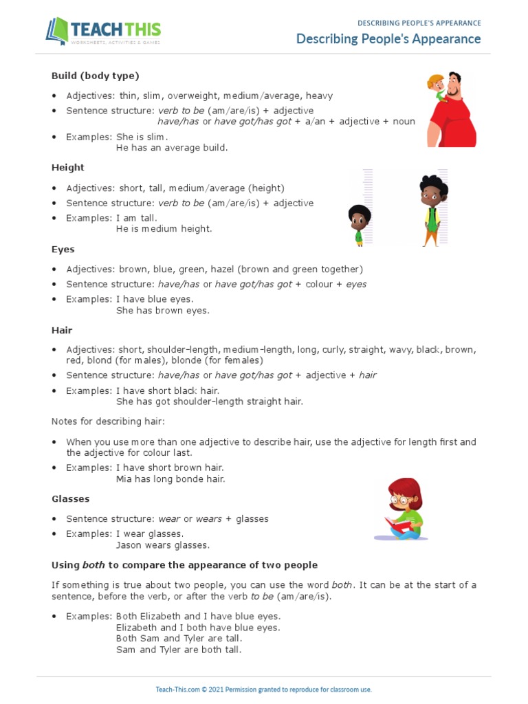 Describing People's Appearance Guide | PDF | Adjective | Hair