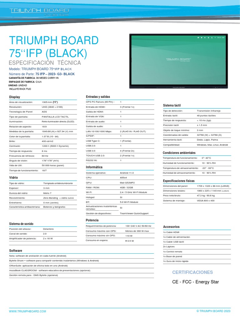 Triumph Board 75 Ifp Black 75 Ifp - 2023 - G3 - Black | PDF | Pantalla ...