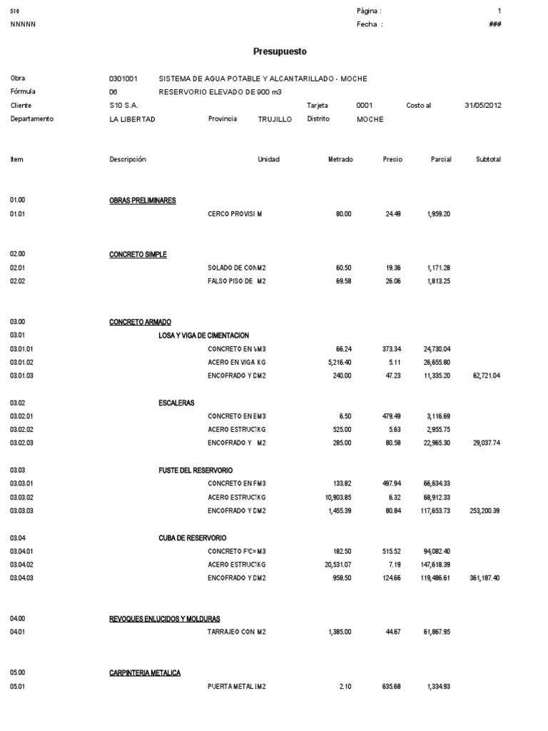 6 Reservorio Elevado de 900 m3 | PDF