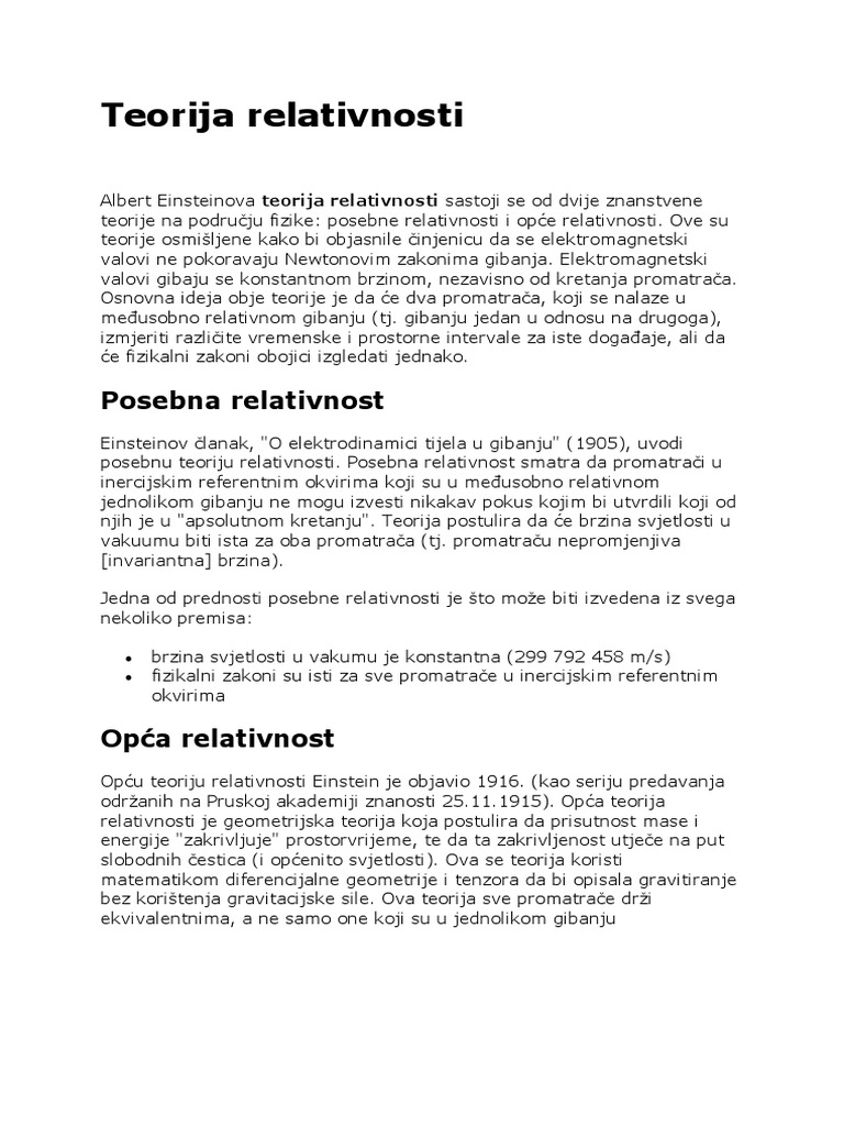 Teorija Relativnosti | PDF
