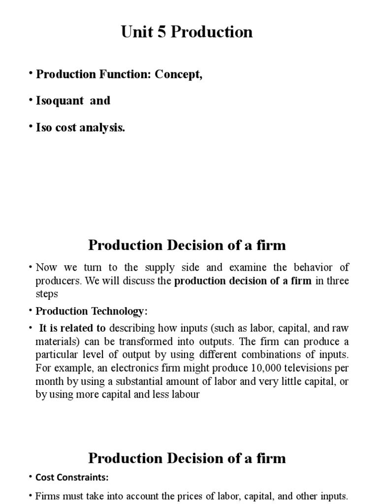 6 New PPT On Unit 5 Production | PDF | Production Function | Labour ...