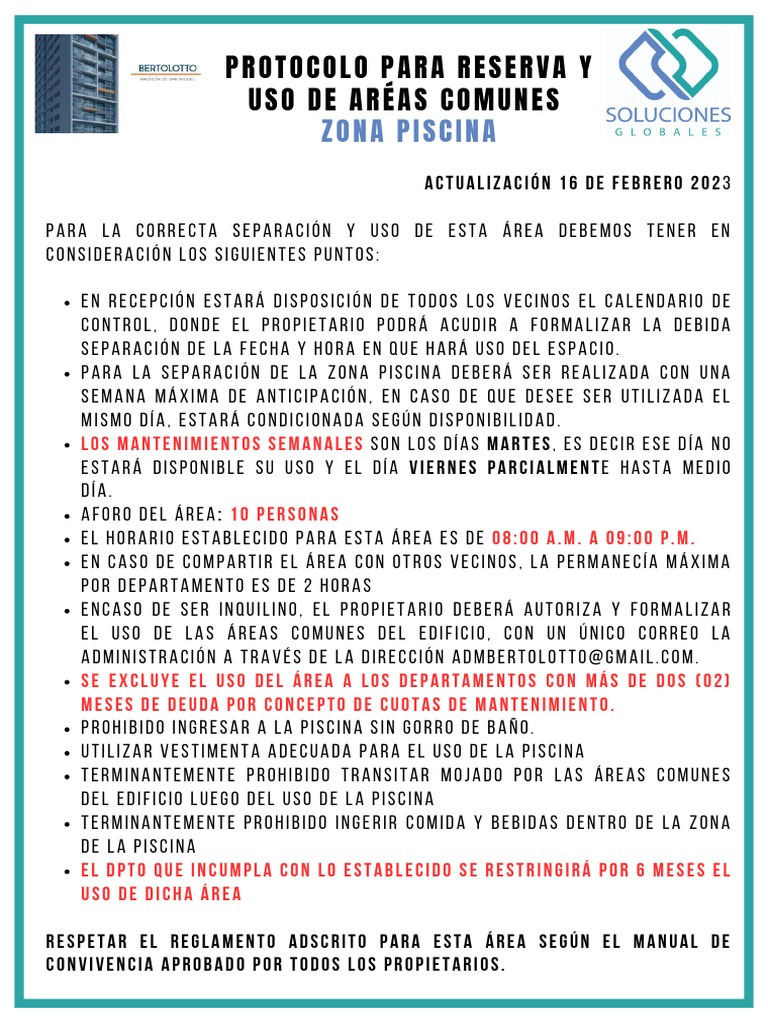 Protocolo de Areas Comunes Edif Bertolotto | PDF
