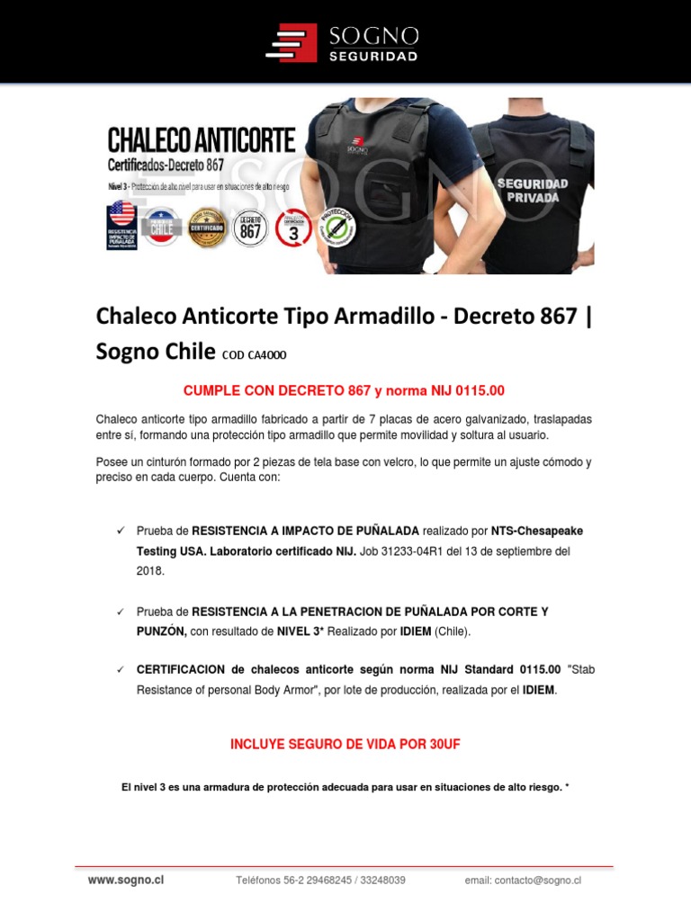 Ficha Tecnica Chaleco Anticorte Tipo Armadillo - D 230501 005854 | PDF