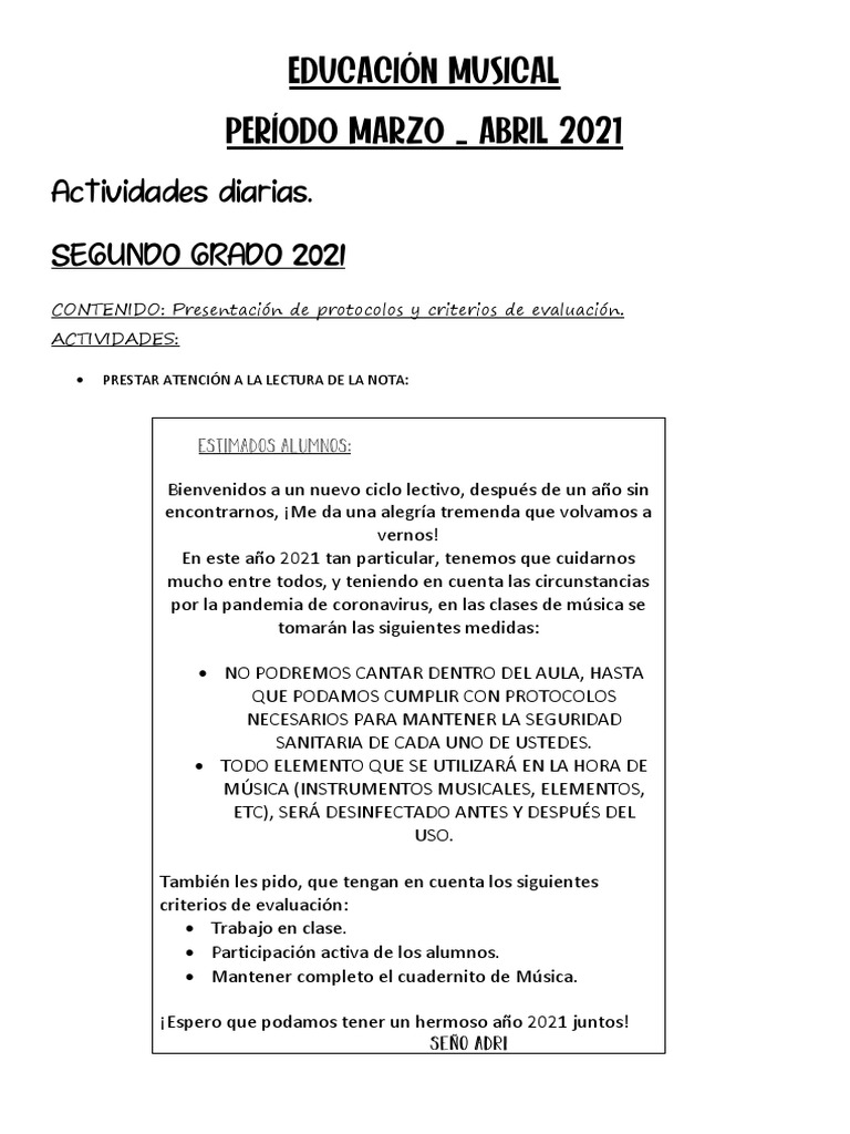 Actividades de Música para Segundo Grado | PDF