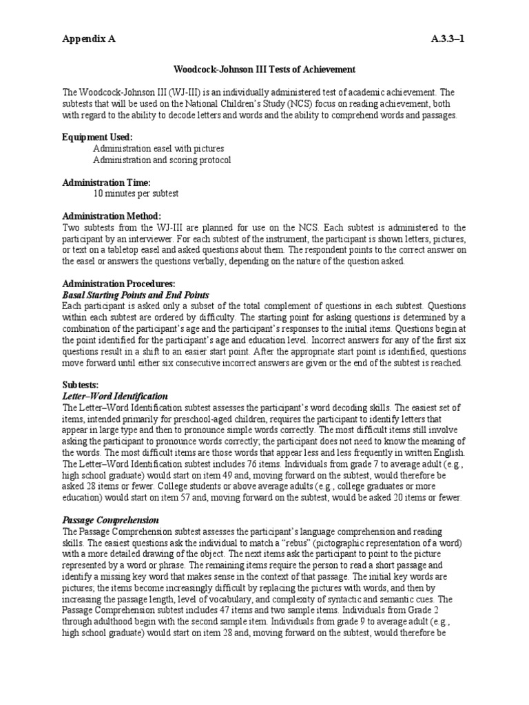 Woodcock-Johnson III Achievement Tests | PDF | Reading Comprehension | Word