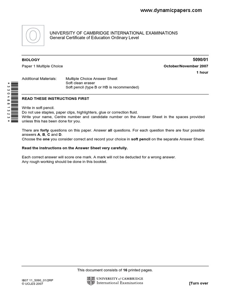 O Level Biology Exam Paper 5090/01 | PDF | Heart | Lung