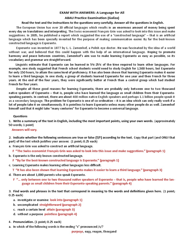 Exam ABAU A Language For All ANSWERS | PDF | Sociolinguistics | Linguistics