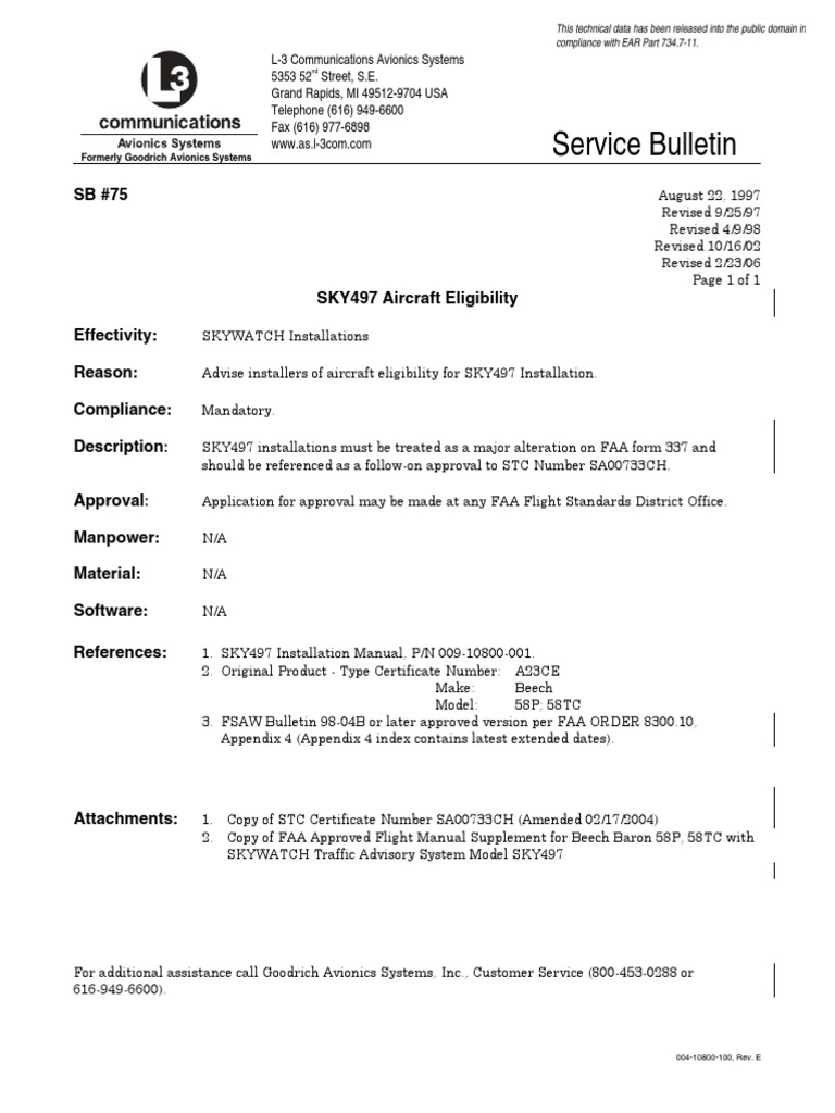 SB-75 (Traffic Advisory System) | PDF | Aeronautics | Transport