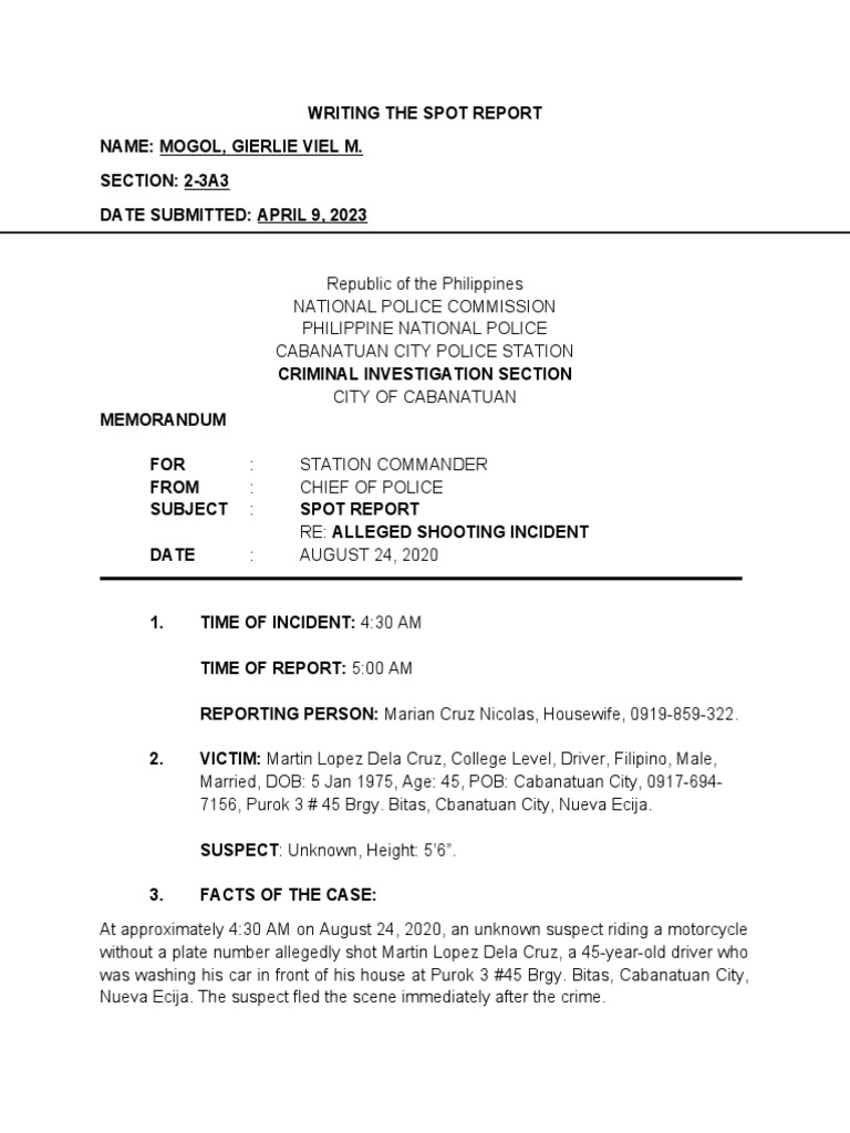 Cdi 5 - Writing The Spot Report | PDF