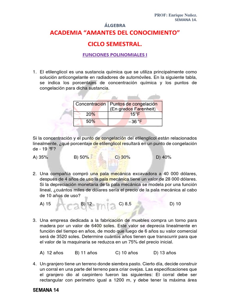 Alg. Sem. 14 ADC - Ciclo Semestr. - Ejerc - de Clase y Tarea | PDF