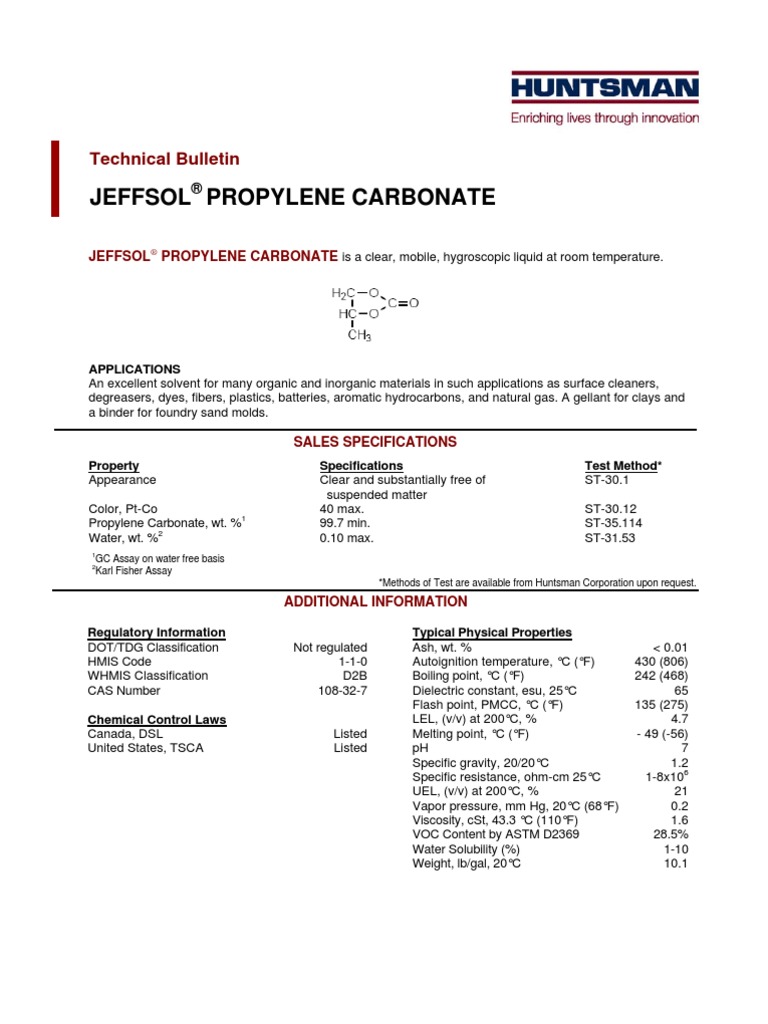 Propylene - Carbonate Data Sheet | PDF | Specification (Technical ...