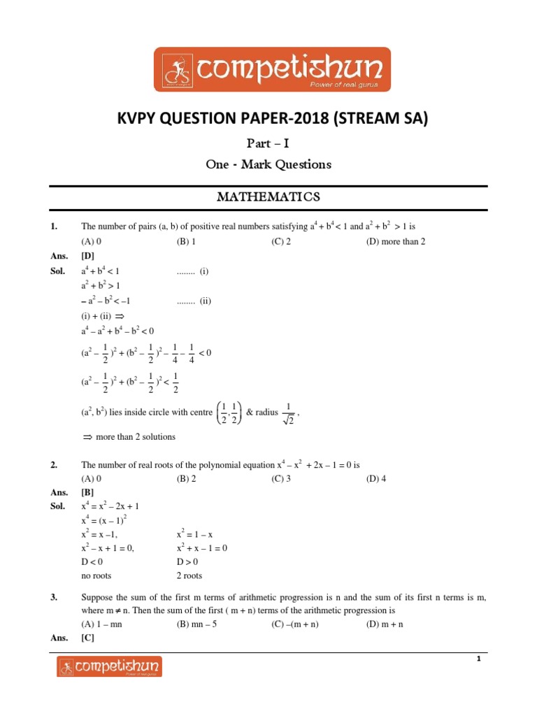 SA - KVPY Previous Year Question Paper, Answer Key Comptishun | PDF ...
