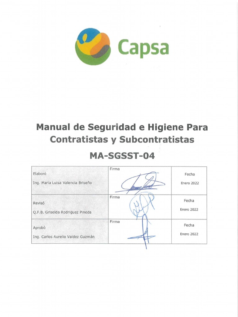 4 Manual de Seguridad e Higiene para Contratistas y Subcontratistas | PDF