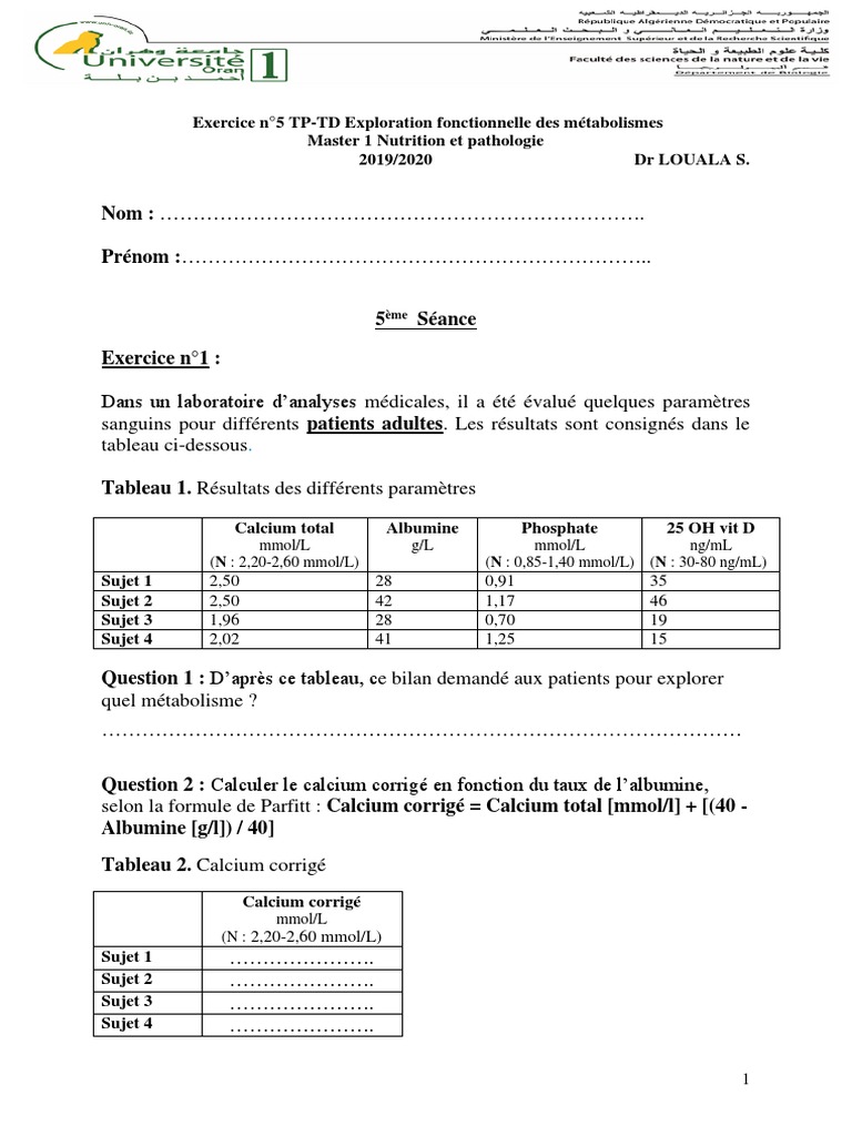 Calcul de la calcémie corrigée en TP | PDF | Maladies et troubles ...