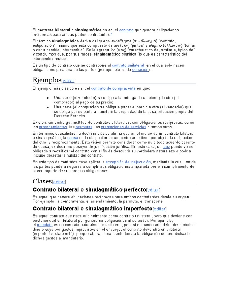 Contrato Bilateral: Definición y Ejemplos | PDF | Derecho privado ...
