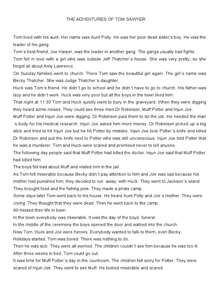 The Adventures of Tom Sawyer - Summary | PDF | The Adventures Of Tom Sawyer