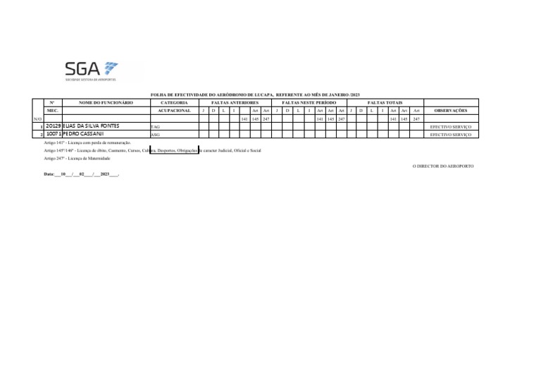 Folha de Efectividade Lucapa | PDF