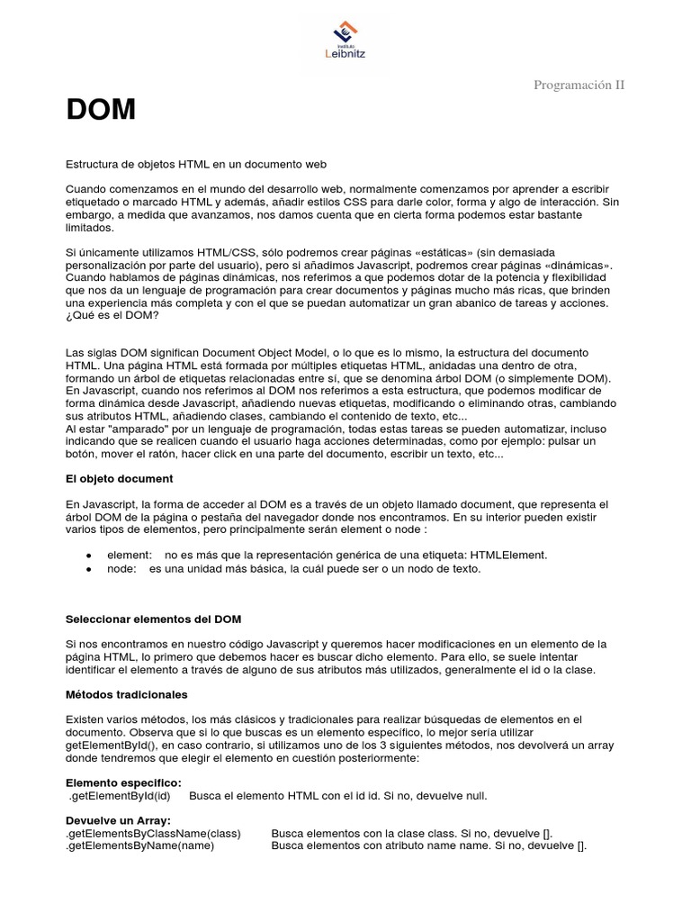Manipulacion DOM | PDF | Modelo de objeto de documento | HTML