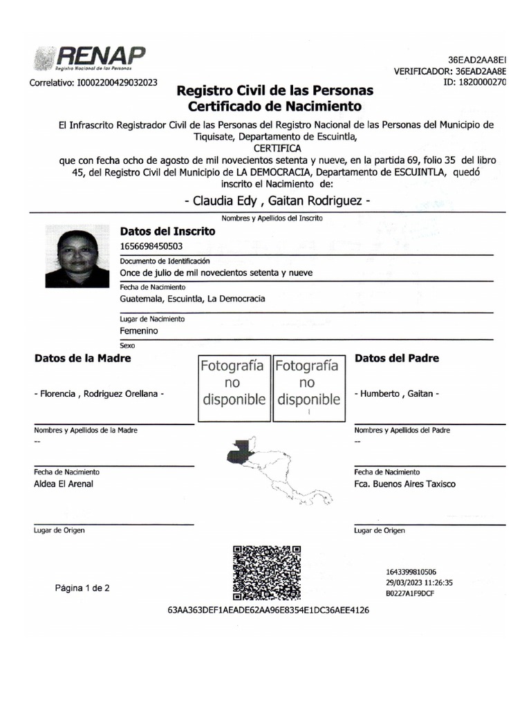 Certificado de Nacimiento | PDF