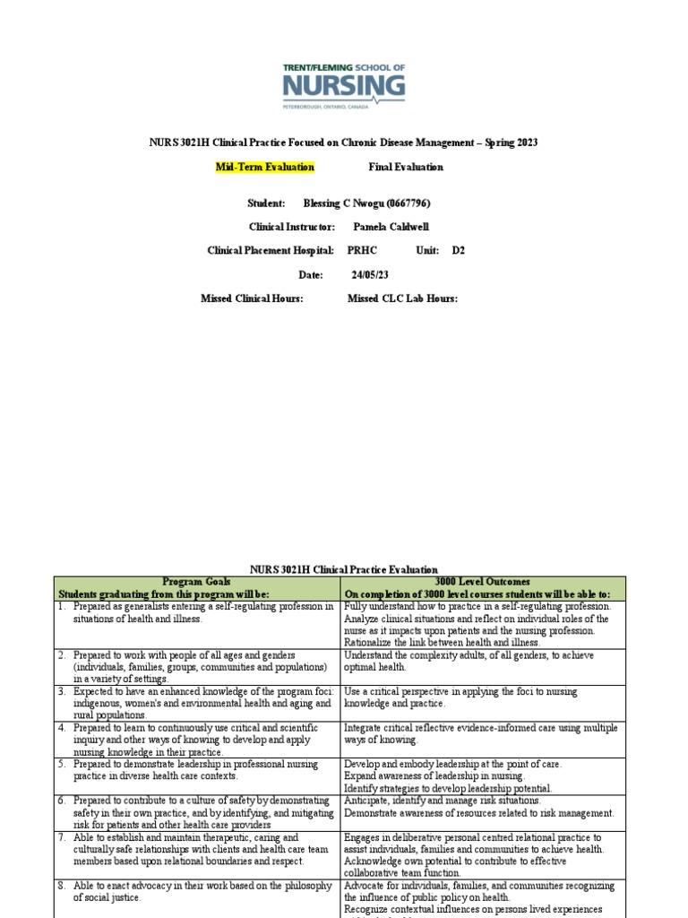 Nurs 3021 Midterm Evaluation - Blessing Nwogu 1 | PDF | Nursing | Cancer