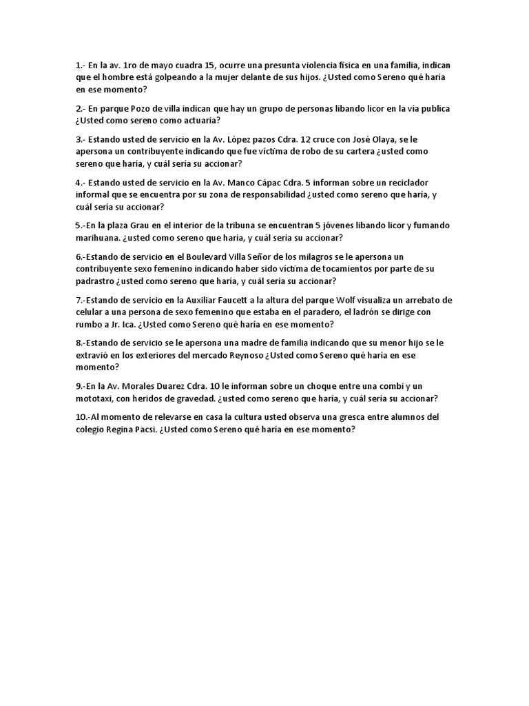 Preguntas PARA EL PUESO DE SERENAZGO | PDF