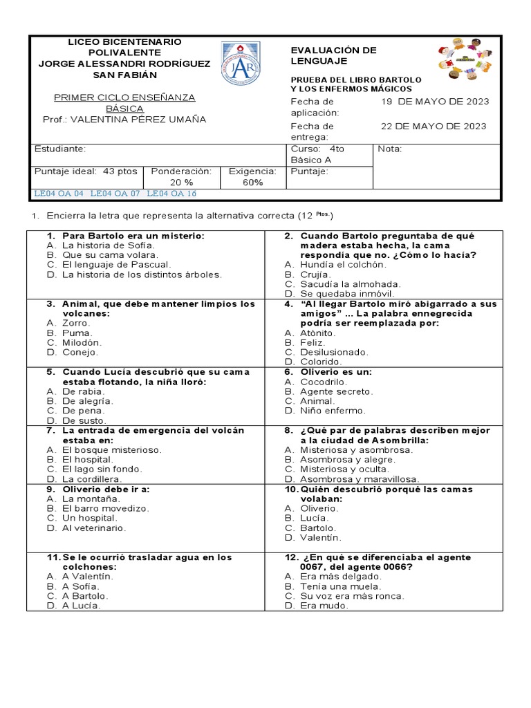 Prueba Bartolo y Los Enfermos Mágicos | PDF
