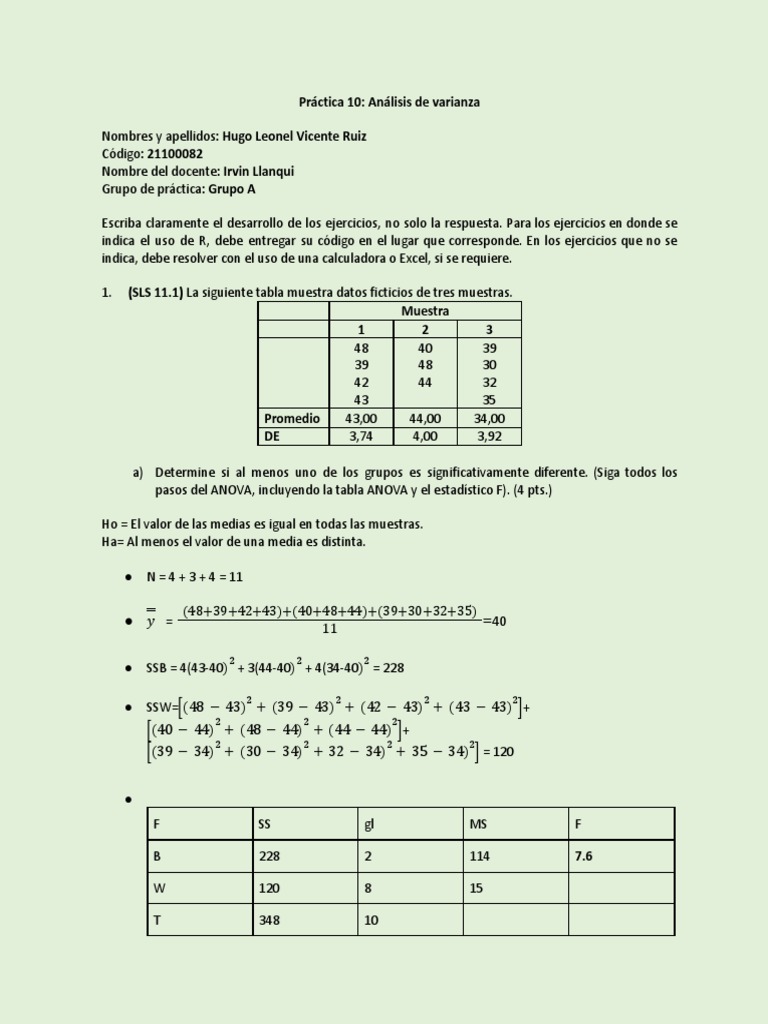 Práctica 10 - Bioestadística | PDF | Análisis de variación | Inferencia estadística