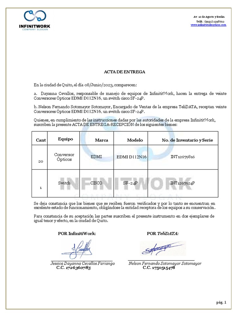 Acta Entrega Recepcion | Descargar gratis PDF | Cisco Systems