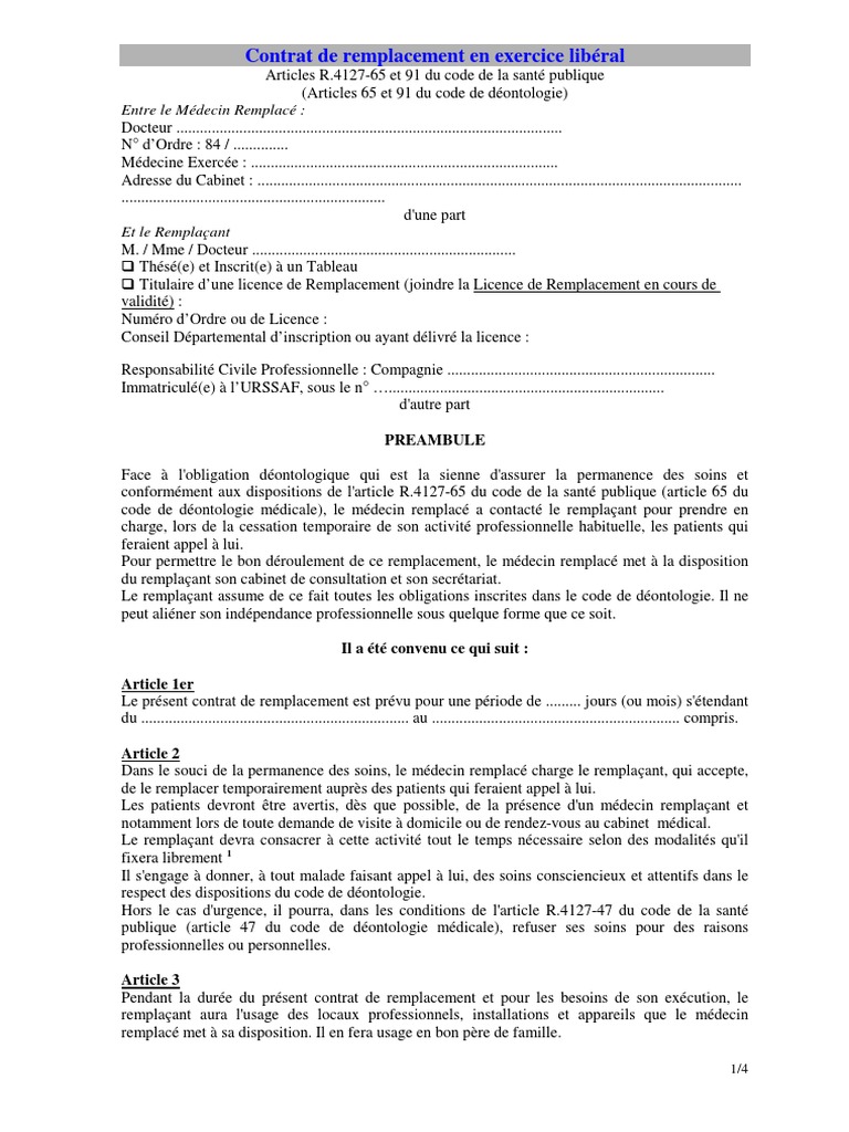 Contrat Type Remplacement PDF | PDF | Arbitrage