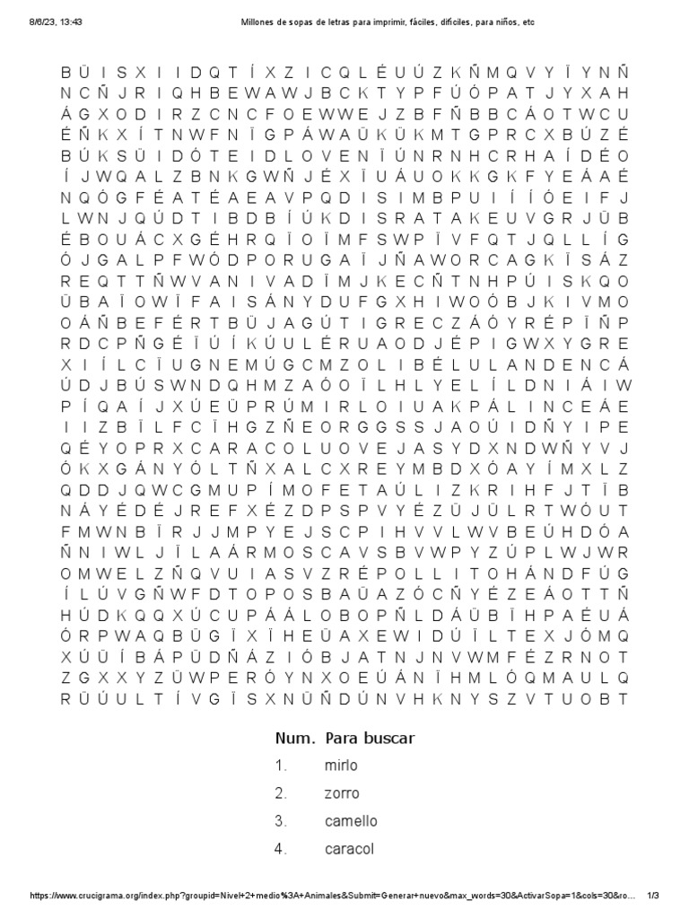 Millones de Sopas de Letras para Imprimir, Fáciles, Difíciles, para ...