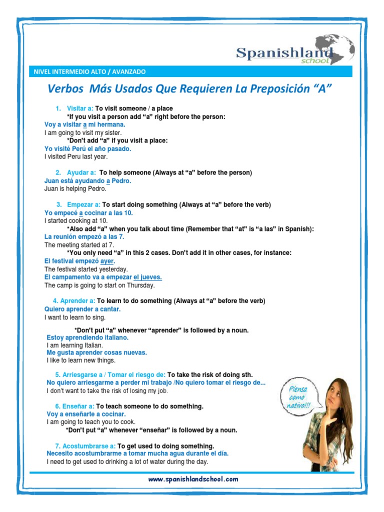 Verbos Con Preposicion A Cheat Sheet | PDF